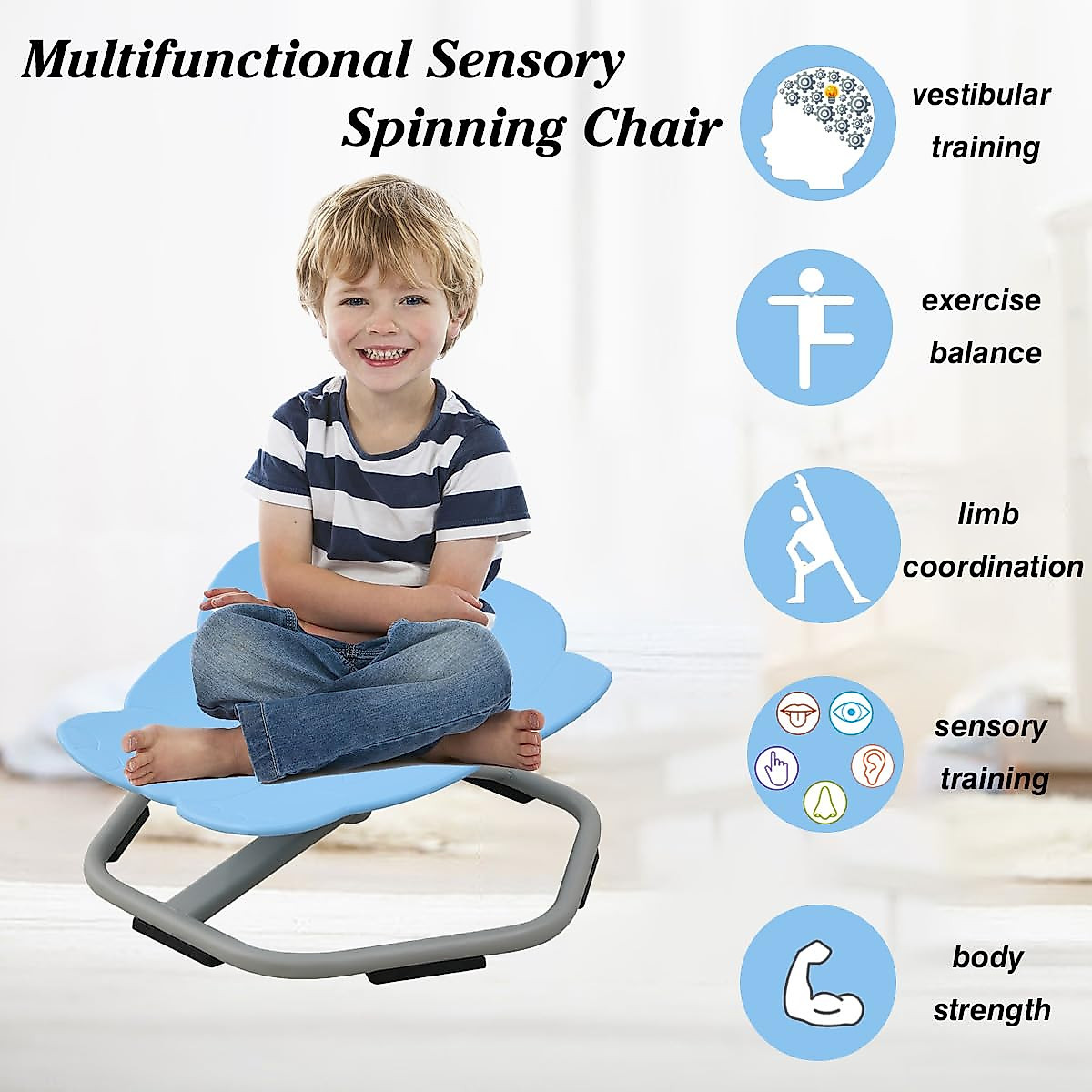 BaiYouMei Kids Sensory Chair for Autism Sensory Products - Kids Swivel Chair Spinning Chair for Autistic Kids Sit and Spin Toy, Training Body Coordination Elephant (Blue)