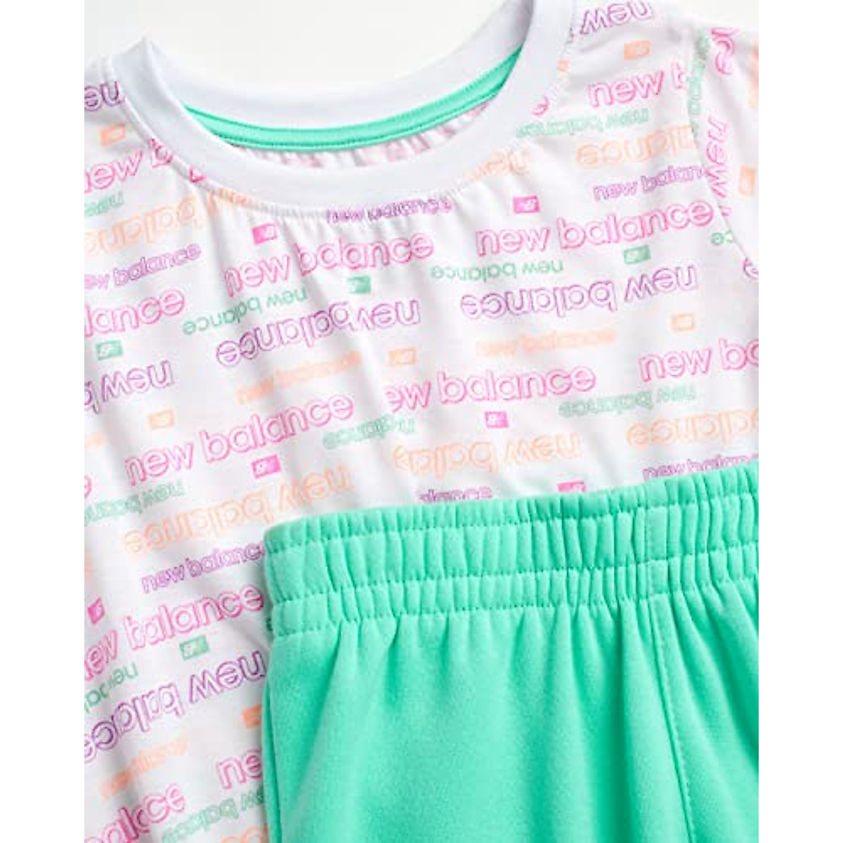 New Balance Girls' Jogger Set - Short Sleeve Performance T-Shirt and Sweatpants (7-16), Size 7-8, White Mint