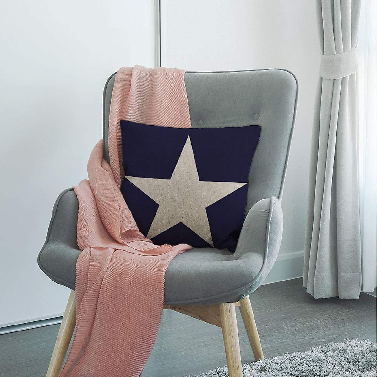 HGOD DESIGNS Blue Star Throw Pillow Cover,Abstract USA Star Design on The Blue Background Decorative Couch Sofa Bedroom Burlap Pillow Cases for Men/Women Room 18x18 Inch