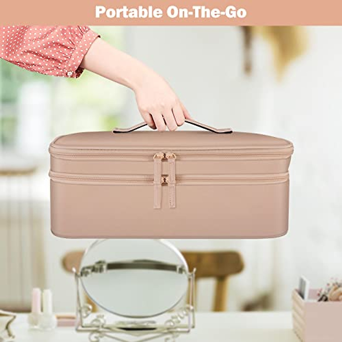 SITHON Double-Layer Travel Carrying Case for Revlon One-Step Hair Dryer/Volumizer/Styler, Water Resistant Storage Organizer Bag Compatible with Shark FlexStyle Attachment (Bag Only), (Rose Gold)