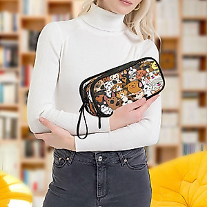 ALAZA Cute Doodle Dog Print Animal Pencil Case Large Capacity,Pencil Pouch Office College School Large Storage Pen Bag 3 Compartment Pencil Cases for Adults School Teen Girl Boy School Students