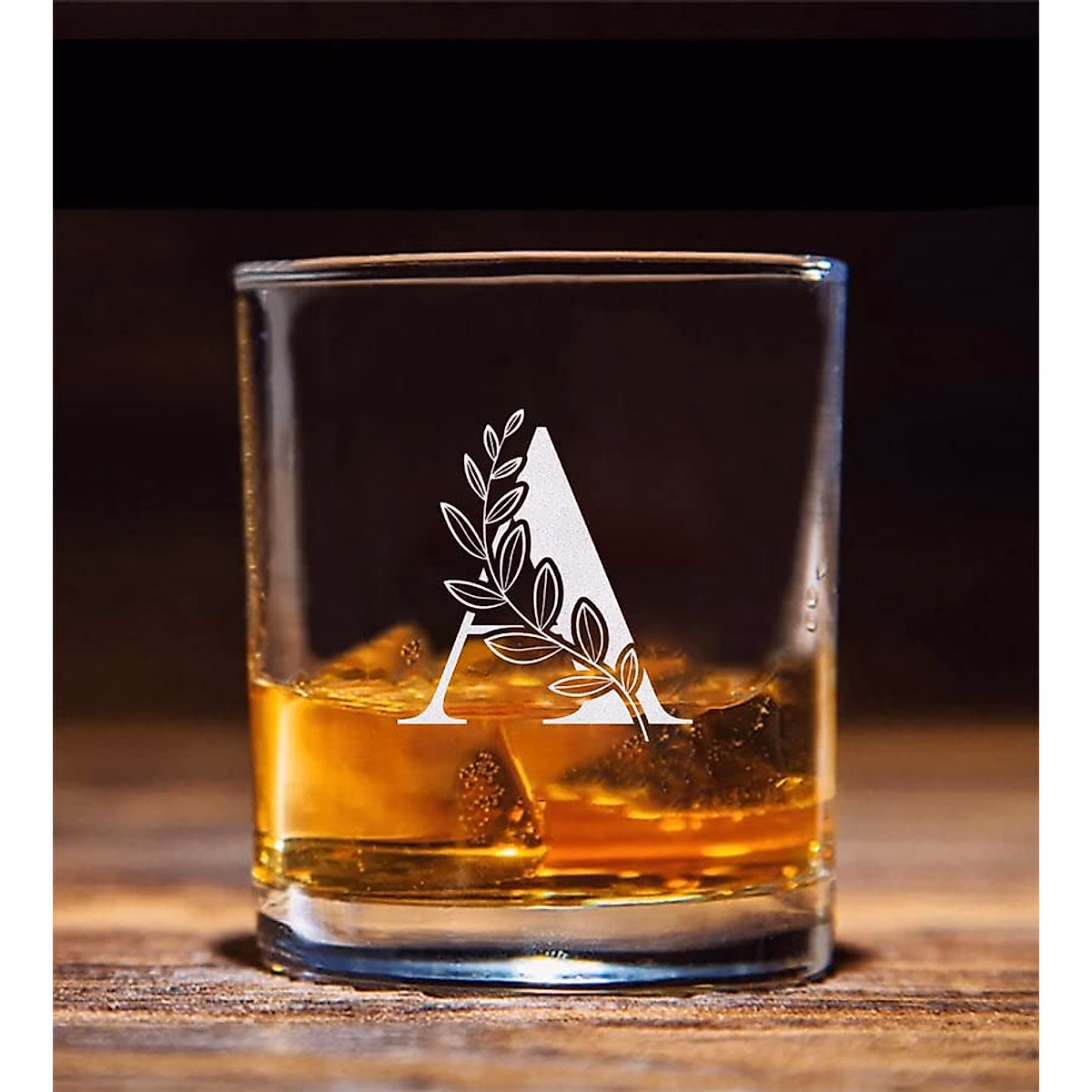 Floral Monogram ' A ' Whiskey Glass - Letter A-Z Engraved - Stemless Whiskey Glass - Gifts For Dad - Mother's Day - Gift For Mom - Gifts For Coworkers