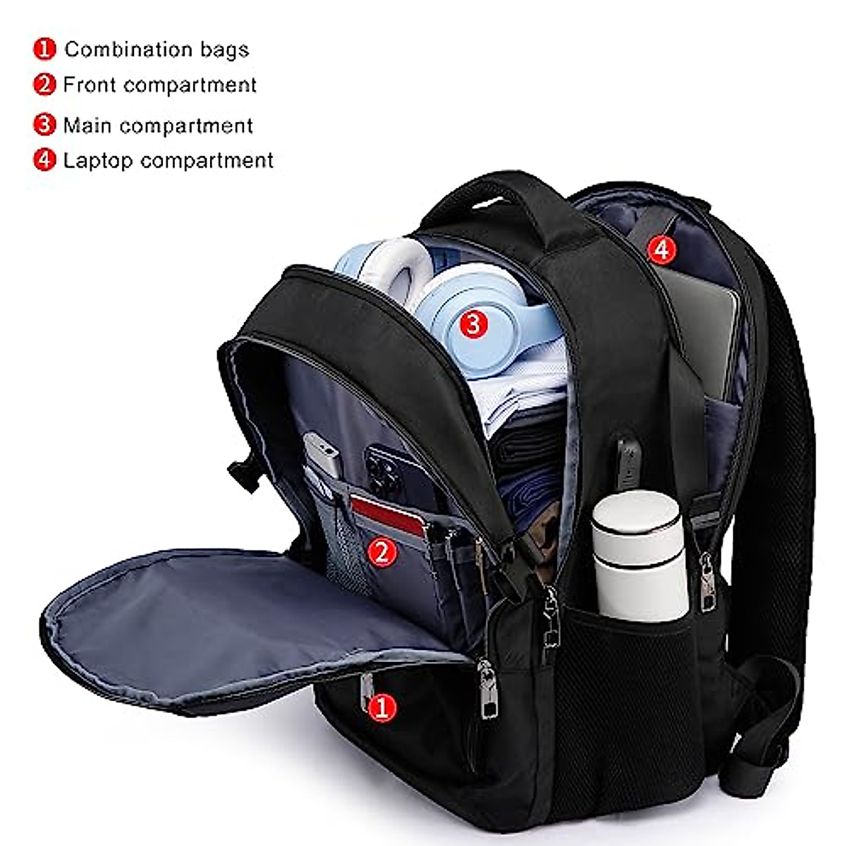 LIBENED School Backpack for Teen, Extra Large 50L Laptop Backpacks for Men Women, Waterproof College Backpack, Travel Mochila with USB Charging Port Fits 17 Inch Computer, Black