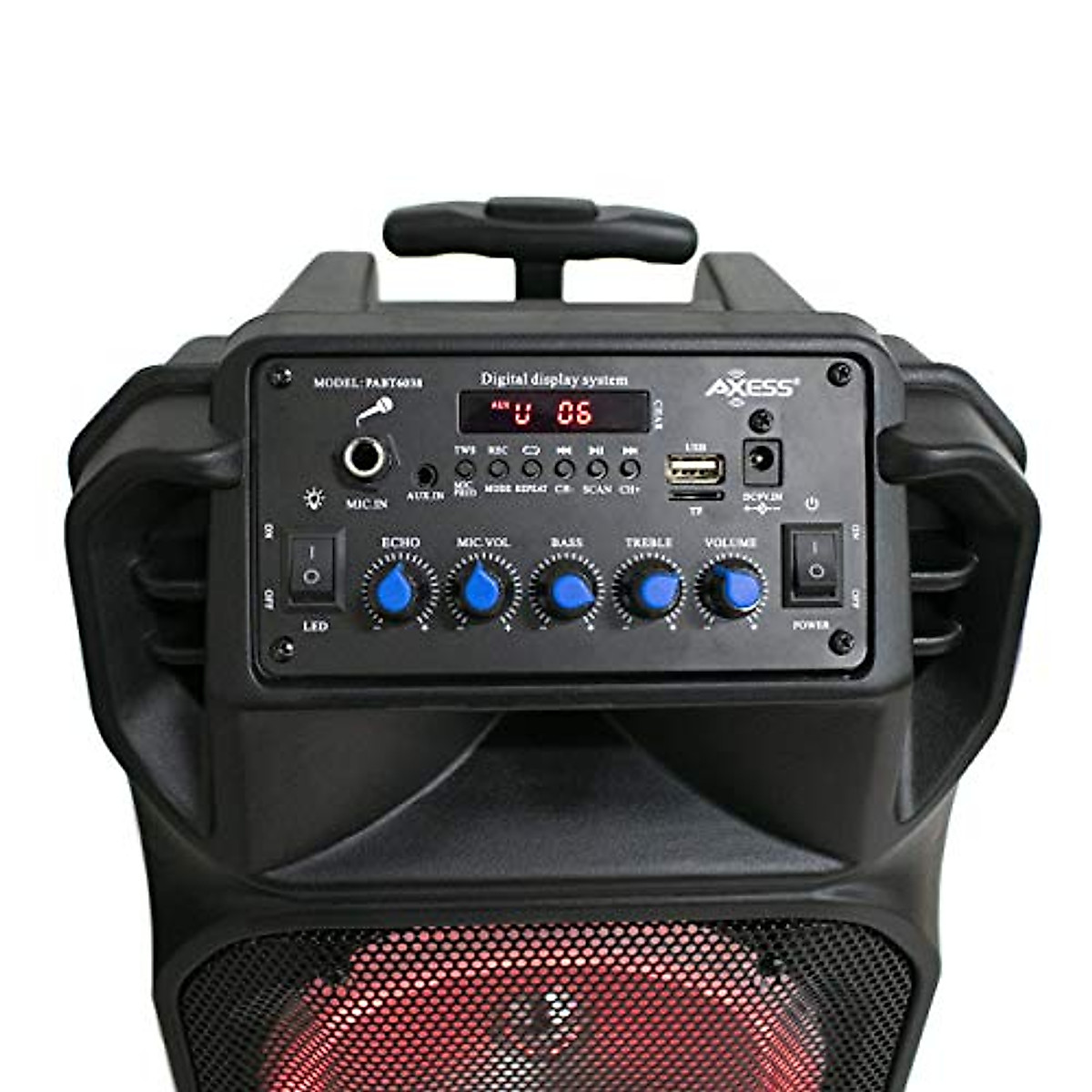 Axess Portable Wireless Bluetooth Speaker — 8 Inch Woofer & 1.5" Tweeter, TWS Link+, Wireless Microphone FM Radio Aux USB and Mic Inputs, Stereo Sound System Speakers with LED Lights Model PABT6038
