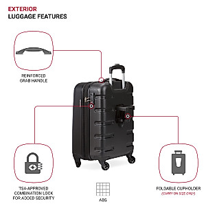 SwissGear 7366 Hardside Expandable Luggage with Spinner Wheels, Black, Carry-On 19-Inch