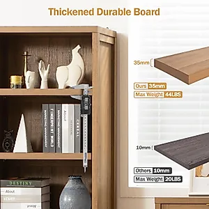 SICOTAS Bookcase 71" Tall Bookshelf 5 Tier Rattan Boho Bookcase with Doors Storage Large Book Case Shelf Farmhouse Bookshelves Library Book Shelves for Living Room Bedroom Home Office Kitchen