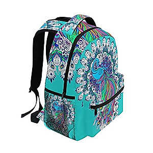 Colorful Peacock Blue School Backpack Bookbag for Boys Girls Teens Casual Travel Bag Computer Laptop Daypack