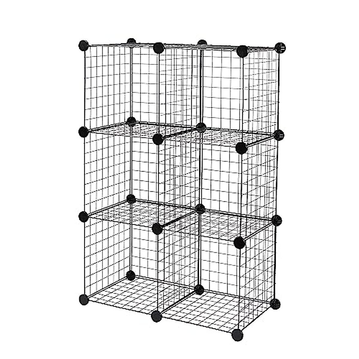 Amazon Basics 6-Cube Wire Grid Stackable Storage Shelves, 12 x 12-Inches, Black, 12.6"D x 26"W x 38"H