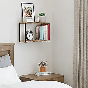 Wallniture Roca 17"x6" Bookshelf for Living Room Decor, Bathroom Organizer Shelf for Bathroom Accessories, 2 Tier Floating Shelves for Bedroom, Office, Burnt Finish