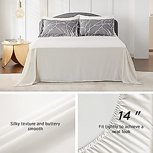 Bedsure Queen Comforter Sets - Bed in a Bag Queen 7 Pieces, Grey Flroal Reversible Bed Set Tree Branch Pattern Printed with Comforters Queen Size, Sheets, Pillowcases & Shams