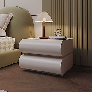 HIMAmonkey Nightstand with 2 Drawer, Bedside Table with Microfibre Leather, Fashion Night Stand for Bedroom, No Assembly Required-White