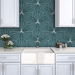 INNO STICKERS 6"x7" Peel and Stick Backsplash Tile Sticker,Flower Vintage Self-Adhesive Wall Tile for Living Room,Kitchen,Bathroom(Green,45)