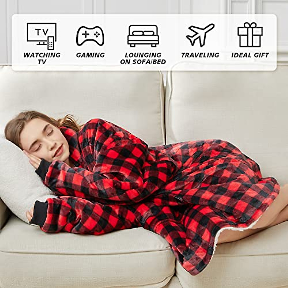 Homemate Wearable Blanket Hoodie, Cute and Funny Patterns Oversized Hoodie Sweatshirt Blanket for Adults Women Men，Cozy，Warm，Fuzzy Hoodie Blanket