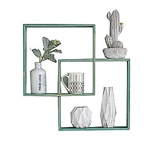 PIBM Stylish Simplicity Shelf Wall Mounted Floating Rack Shelves American Style Retro Wooden Multifunction Indoor Restaurant Living Room Bedroom, Light Green , 53x9x53cm