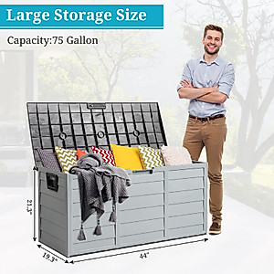 Outvita Deck Storage Box, 75 Gallon Durable Storage Container Bin Store Patio Cushions, Pool Toys and Yard Stools Outdoor Patio Garden for (Gray)
