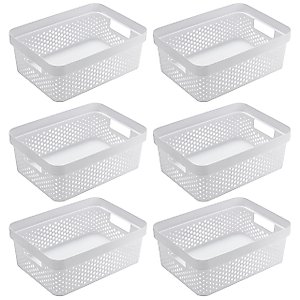 Bins & Things Plastic Rectangular Storage Basket, White, 11" x 11"