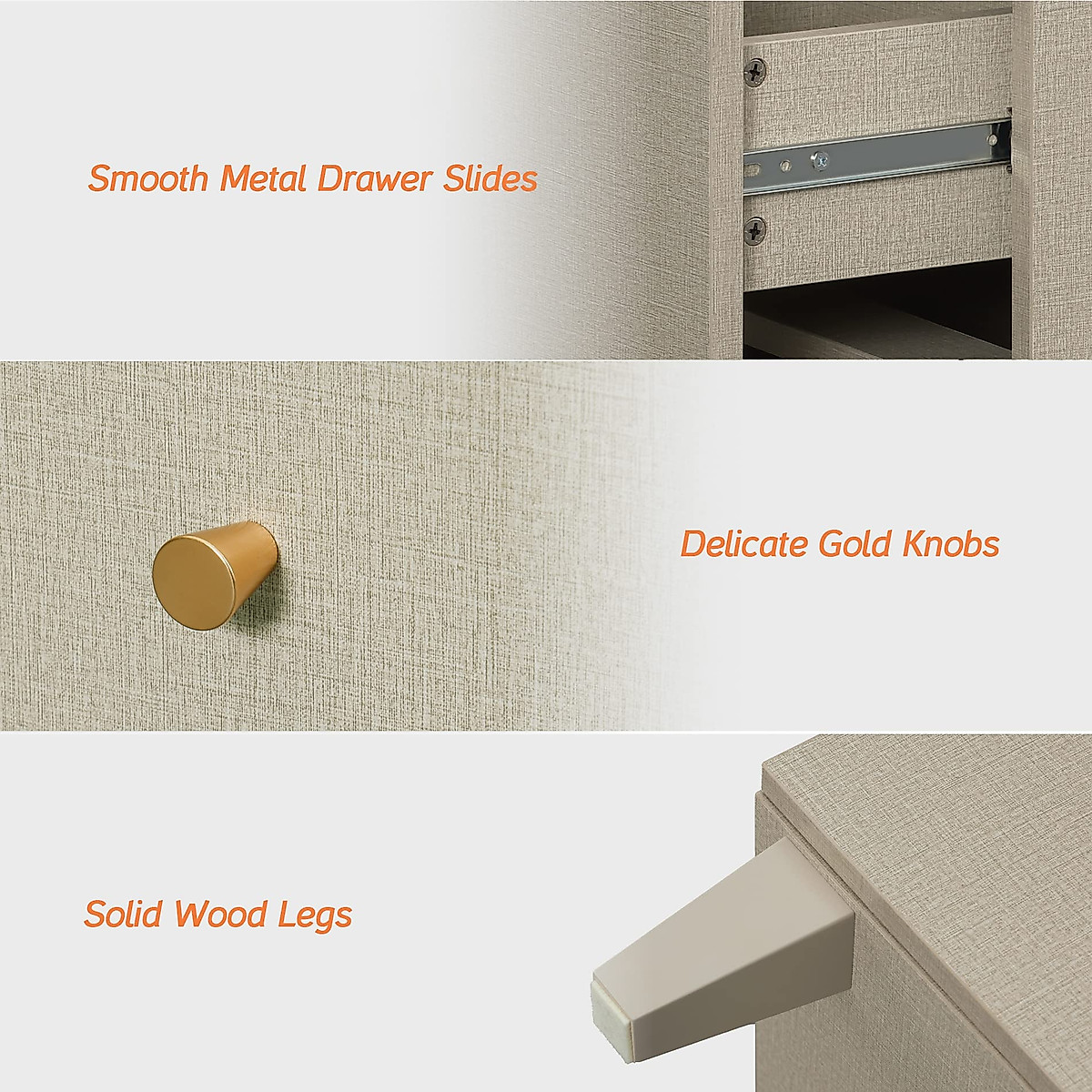 WAMPAT 6 Drawers Dresser for Bedroom, 47.2" Wide Double Dressers with Chest of Drawers, Modern Beige Wood Closet Storage Organizer with Gold Knobs & Solid Legs for Kids Baby Room, Nursery