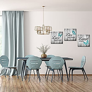 Conipit 3 Pieces Butterfly Wall Art Canvas Teal and Grey Paintings Picture Live Love Laugh Quotes Artwork for Bathroom Living Room Office Wall Decor Ready to Hang 12" L x 12" W x 3pcs