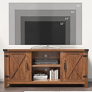 Farmhouse TV Stand for 65 Inch TV, Mid Century Modern Television Stand Entertainment Center for Living Room Bedroom, TV Console Table with Double Barn Doors and Storage Cabinets (Walnut)