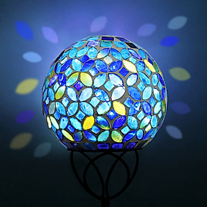VCUTEKA Solar Outdoor Lights Garden Decor Mosaic Solar Garden Lights Waterproof Glass Ball LED Pathway Stake Light for Landscape Lawn Patio Yard Decoration 6 inch, Blue