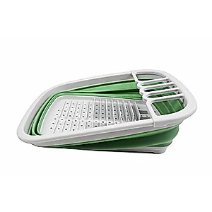 SAMMART 8L (2.11Gallons) Collapsible Plastic Dish Drainer - Foldable Drying Rack - Portable Dinnerware Organizer - Space Saving (Grey/Dark Sea Green, 1)