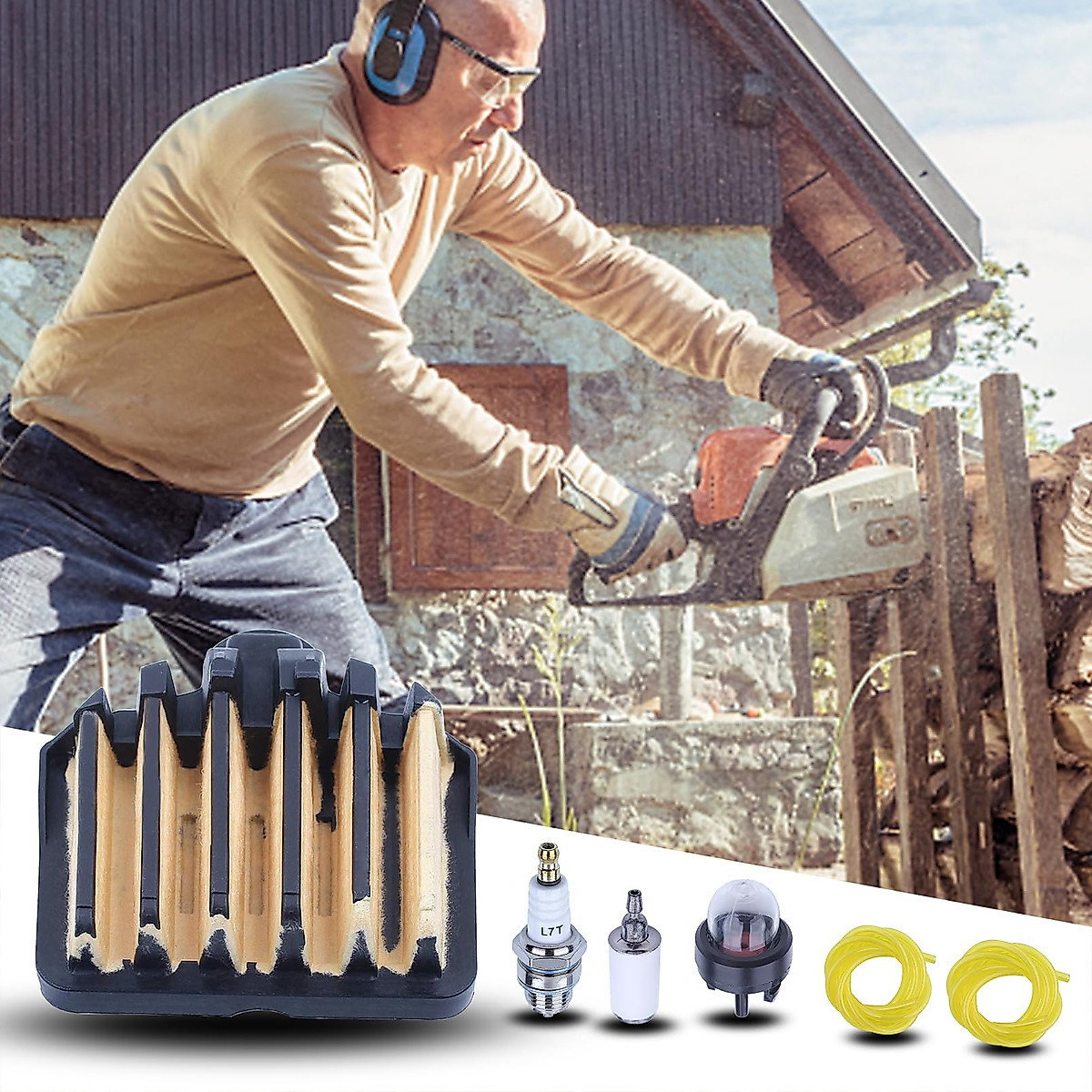 Adefol Air Filter Kit for Poulan PP5020AV 575296301 Chainsaw Replacement Parts with Fuel Filter, Primer Bulb, Spark Plug, Fuel Line Accessories