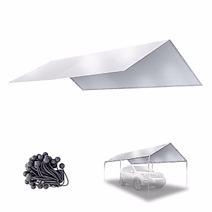 YardGrow 10'x20' Carport Canopy Top Replacement Cover Car Shelter Tent Canopy Replacement Cover, Top Cover Only-with Bungees-Outdoor Party and Commercial Use (Silver)