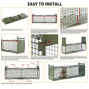 26" 2-Door Live Animal Traps for Stray Cats up to 5.5 pounds, Raccoons, Squirrel, Skunk, Mole, Groundhog, Armadillo, Rabbit, with Pedal Triggers