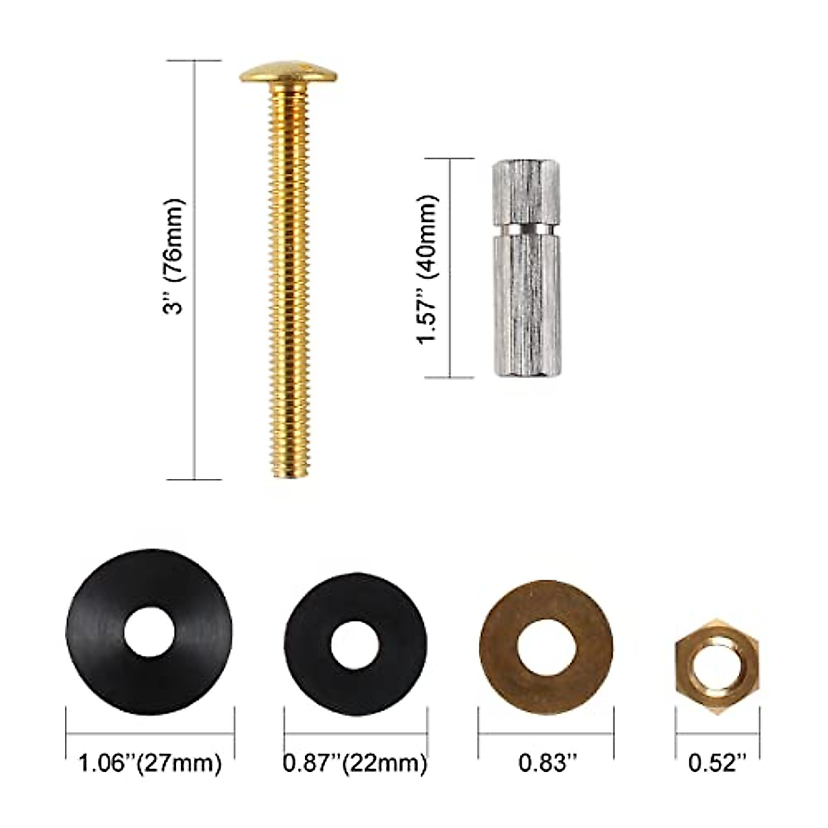 Universal Toilet Tank to Bowl Bolt Gaskets Brass Kits Fits 2'' and 3'' Toilet Flush Valve Tank