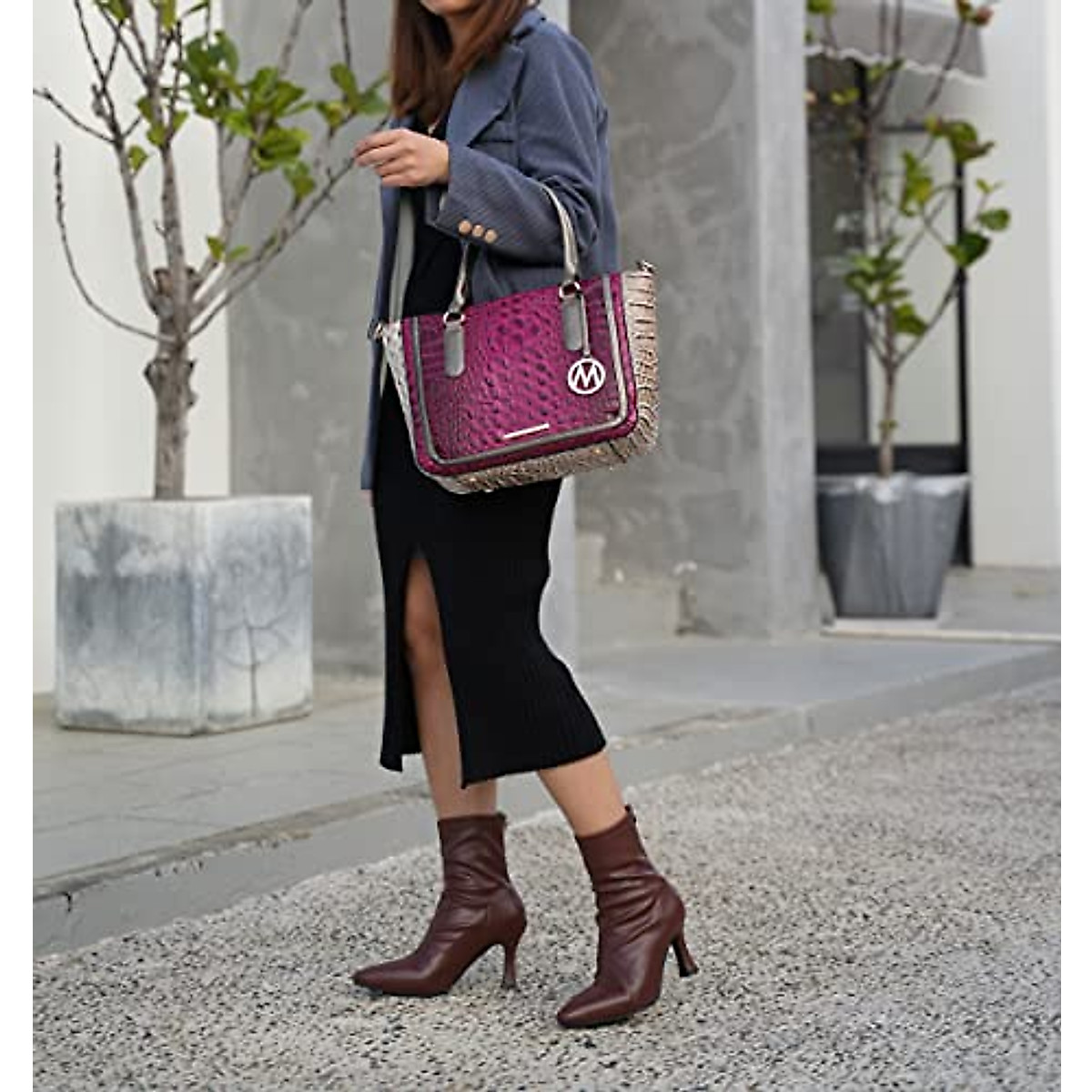 MKF Collection Satchel Bag for Women’s,Crocodile Embossed Vegan leather Crossbody Tote Handbag Top-Handle Purse