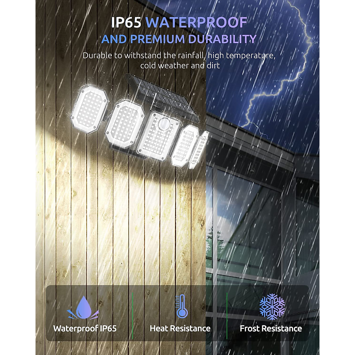 OTDLIGHT Solar Outdoor Lights, 300LED 2700LM 5 Heads Solar Powered Motion Sensor LED Security Light with Remote Control, IP65 Waterproof Floodlight, 360°Beam Angle Wall Lights for Garden Driveway