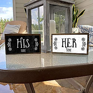 ANVEVO His Side, Her Side - Two 6" Handmade Rustic Couple Metal Wood Signs – Cute Rustic Wall Decor Art - Farmhouse Decorations – Couple Bathroom Signs