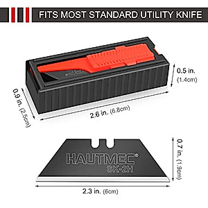 HAUTMEC 20-Pack Utility Knife Blades with a Safety Dispenser, Standard Replacement Blades for Heavy Duty Utility Knives and Box Cutters, Sharper SK2H Black Blades HT0265-2PCS