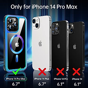 Meifigno Rainbow Series for iPhone 14 Pro Max Case [MagSafe Compatible & 3X MIL-GRD Drop Protection], Aluminum Frame with Clear Back for iPhone 14 Pro Max Phone Case Magnetic 6.7", Iridescent