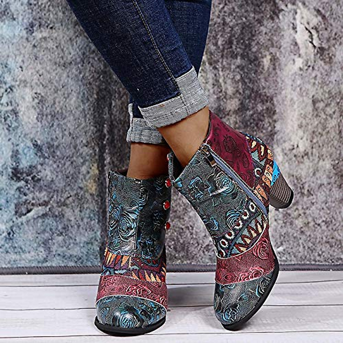 justHIGH Women's Closed Round Toe Suqare Heels Zipper Short Booties Chunky Ankle Bootie Shoes