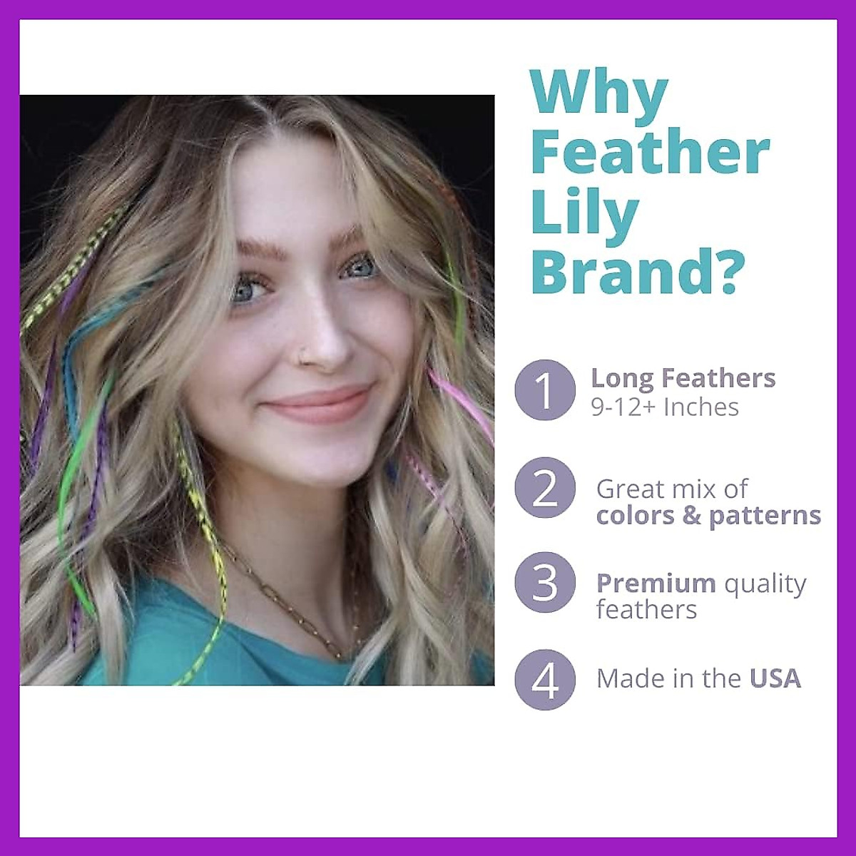 Feathers for Hair, 20 Rainbow Rooster Feathers Hair Extensions Kit with Silicone Beads and Loop Tool All Bright Colors- Pink, Blue, Red, Purple, Orange, Yellow, Green Striped Grizzly Feathers