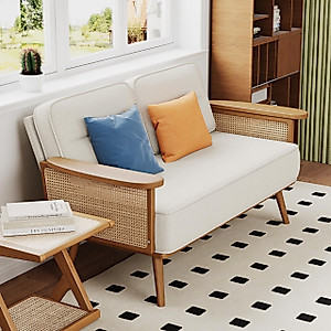 ALISH Loveseat Small Sofa Couch with Rattan Armrest Modern Settee Bench Dining Banquette Seat for Kitchen Dining Room Living Room