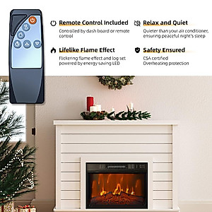 Electric Fireplace Mantel with 23" Electric Fireplace Insert, Package Freestanding Firebox TV Stand Corner Firebox with Log & Remote Control, 750W-1500W, White Stripes