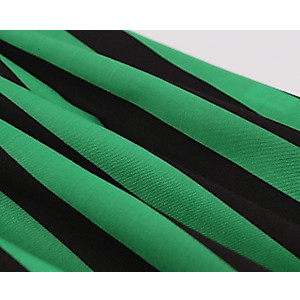 Wellwits Women's Tie Neck Halloween Gothic Black and Green Stripe Vintage Dress M