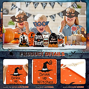 24 Pieces Halloween Party Favor Bag with Drawstring 4 x 6 Inch Canvas Treat Bag Halloween Candy Bag Goodie Bags for Birthday Halloween Party Supplies, 6 Styles
