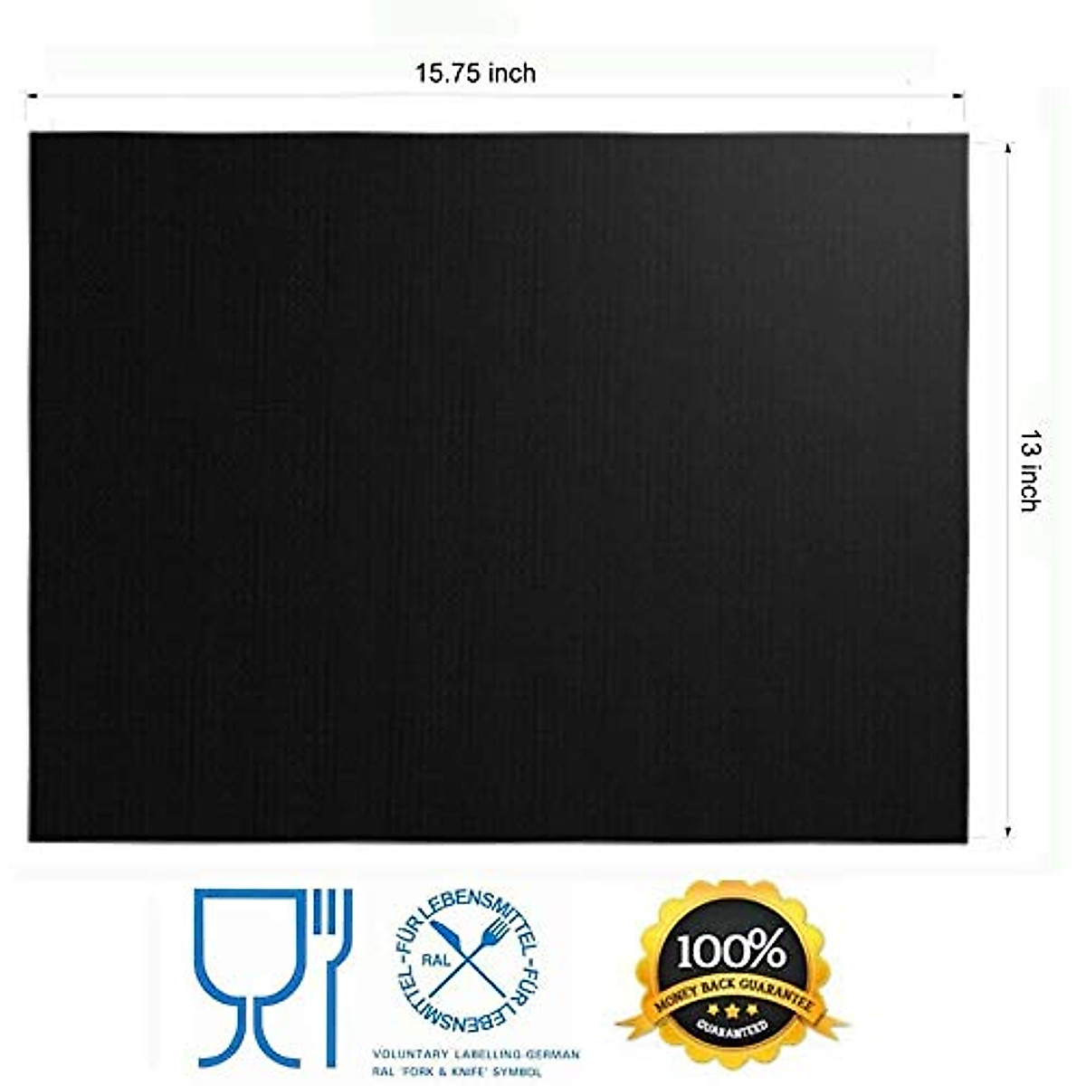 Renook Grill Mat Set of 6-100% Non-Stick BBQ Grill Mats, Heavy Duty, Reusable, and Easy to Clean - Works on Electric Grill Gas Charcoal BBQ - 15.75 x 13-Inch, Black