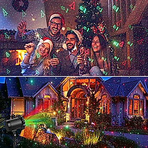 Christmas Projector Lights Outdoor, Christmas Lights Waterproof Landscape Spotlight Red and Green Star Show with Xmas Decorative Lighting for Holiday Indoor Outdoor Garden Patio Wall
