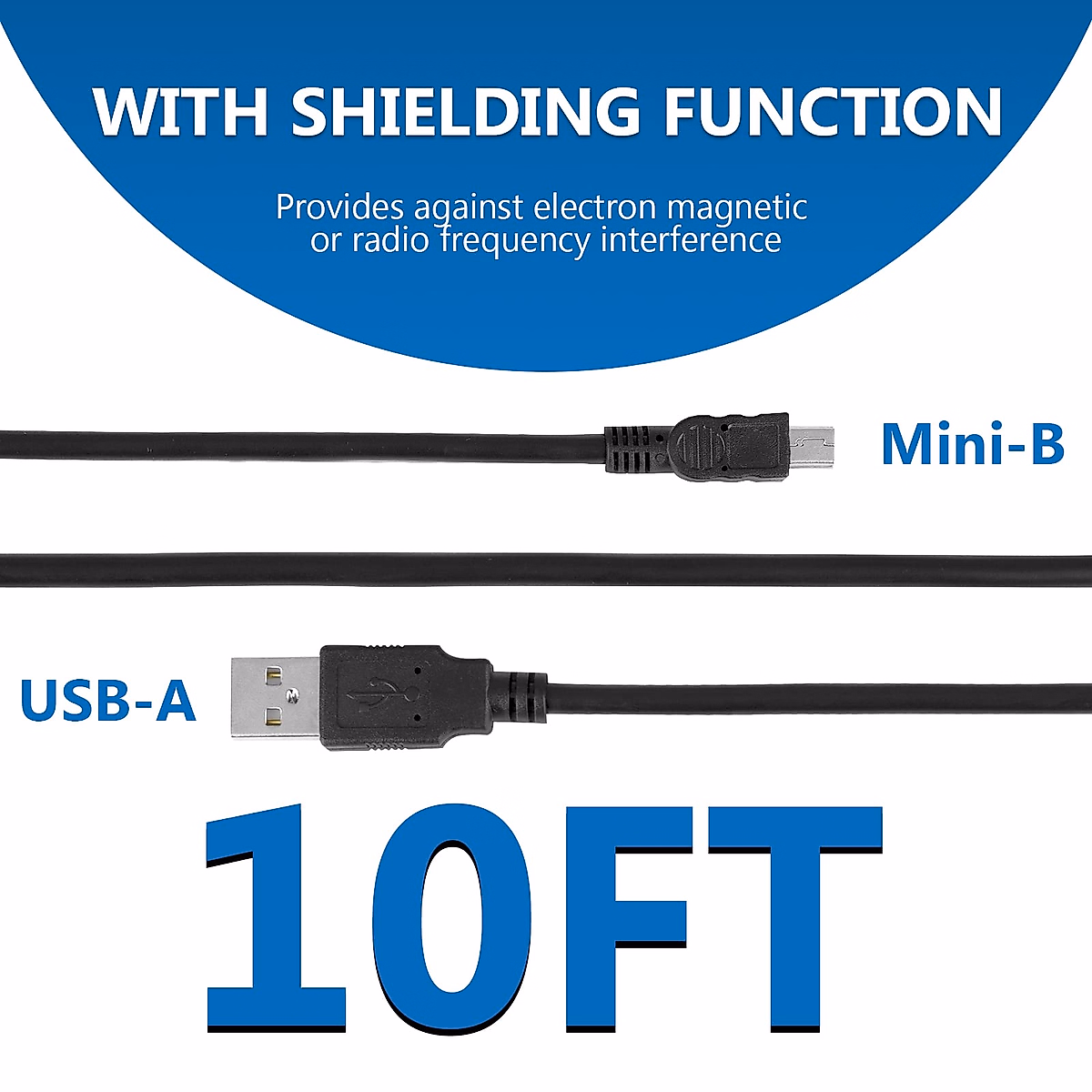 Geekria for Creators USB-A to Mini-USB Microphone Cable 10 ft / 300 CM, Compatible with Logitech for Creators Blue Yeti, Yeti Pro, Snowball iCE, Mic Cord (Black)