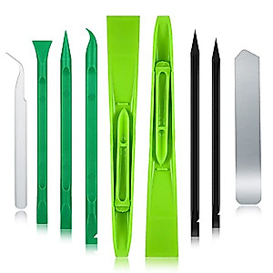 9pack of Plastic Scraper Tools,Carbon Fiber Plastic Cleaning Scraper Tool for Tight Spaces,Crevices,Most Surfaces Perfect to Remove Stickers, Labels,Oil Stains,Food, Dirt, Etc(Classic Green Suit)