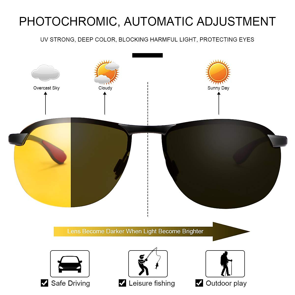 YIMI Polarized Photochromic Driving z87 Sunglasses For Men Women Day and Night safety glasses (photochromic/Yellow)