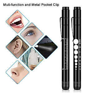 Opoway Pen Light Nurse Pen Light Medical Pen Lights with Pupil Gauge for Nurses Doctors Nursing Students 2pcs Black with Batteries(2 Replacement Warm Light Bulbs Included)