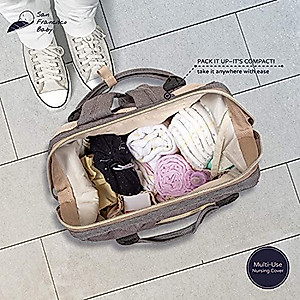 Cotton Nursing Cover - Large Breastfeeding Cover with Built-in Burp Cloth & Pocket - Soft, Breathable, Chemical-Free, 360° Coverage, Black Nursing Cover for Breastfeeding by San Francisco Baby