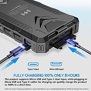 Solar Power Bank,Solar Charger 38800mAh, Qi Wireless Charger, Outputs 5V/3A High-Speed & 2 Inputs Huge Capacity Phone Charger for Smartphones, IP66 Rating, Strong Light LED Flashlights (Black)
