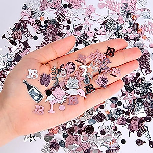 OSDUE 3000 Pieces Pink Gold Silver Happy Birthday Confetti, 18 Years Birthday Cake Confetti, Metallic Foil Balloon Confetti, Table Scatter Confetti Decoration Supplies, for Birthday Party (18th Style)