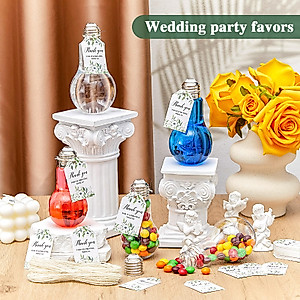 Tessco 48 Sets 100 ml Plastic Light Bulb Jars Clear Candy Containers for Party Favors with Labels and Strings Fillable Lightbulb Jar Ornaments for Wedding Party Drink DIY Crafts, Silver